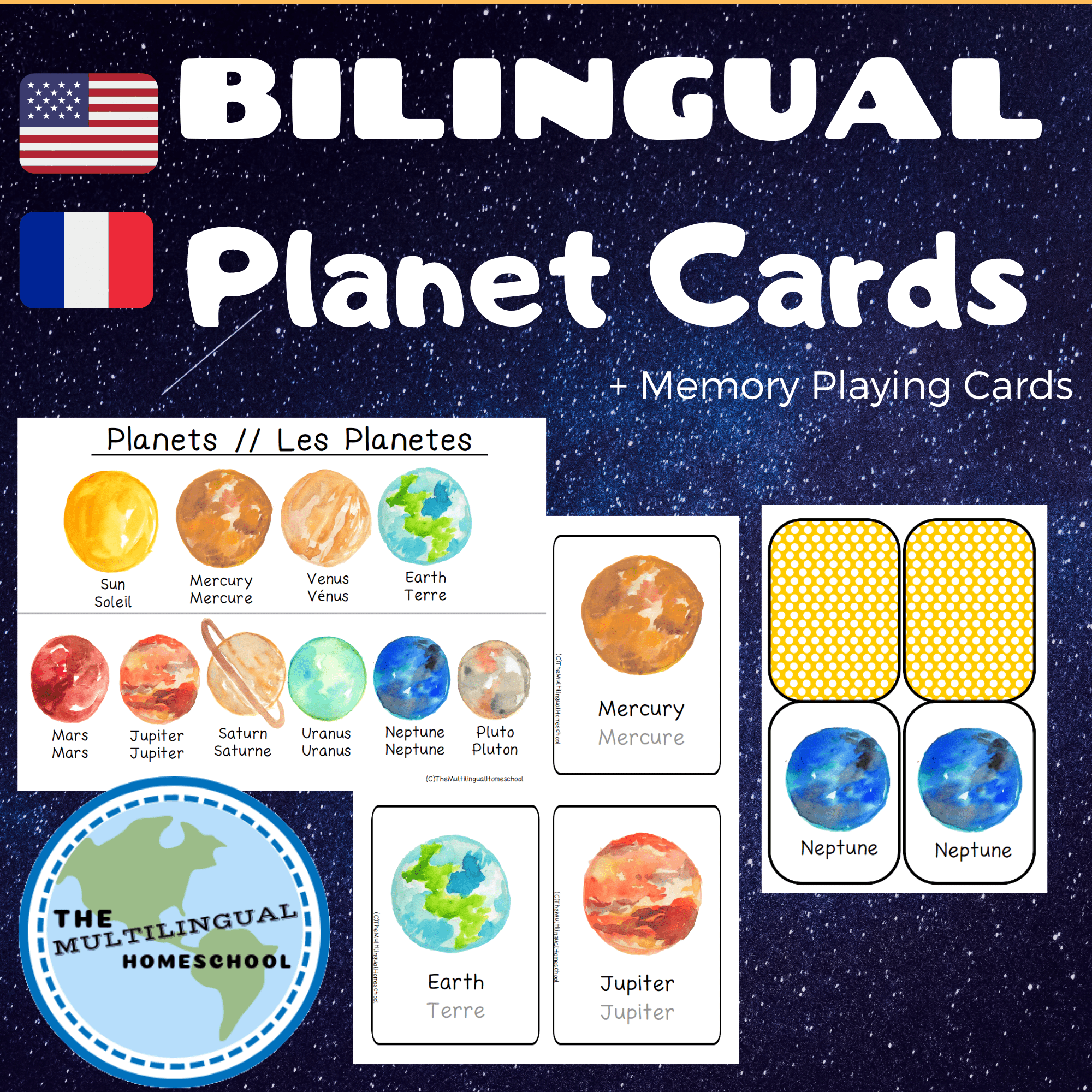 French Bilingual Planet Flashcards and Memory Game - The Multilingual Home